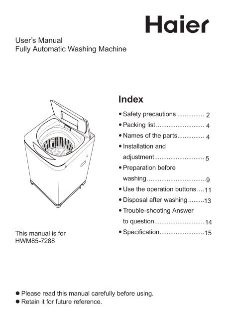 User's Manual Fully Automatic Washing Machine - Haier.com