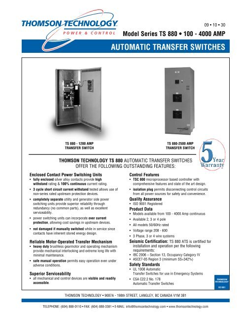 AUTOMATIC TRANSFER SWITCHES - Thomson Technology