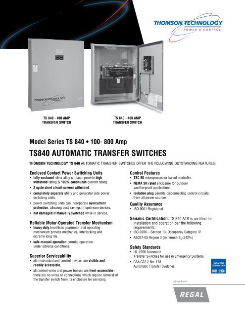 TS840 AUTOMATIC TRANSFER SWITCHES - Thomson Technology