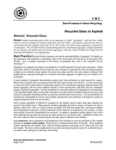 Recycled Glass in Asphalt - P2 InfoHouse