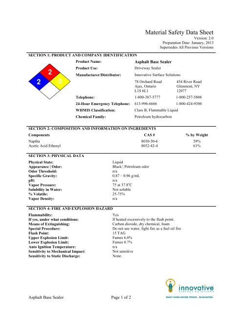 Asphalt Base Sealer MSDS - Innovative Surface Solutions