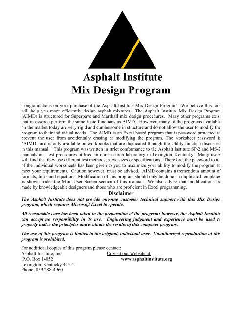 Asphalt Institute Mix Design Program