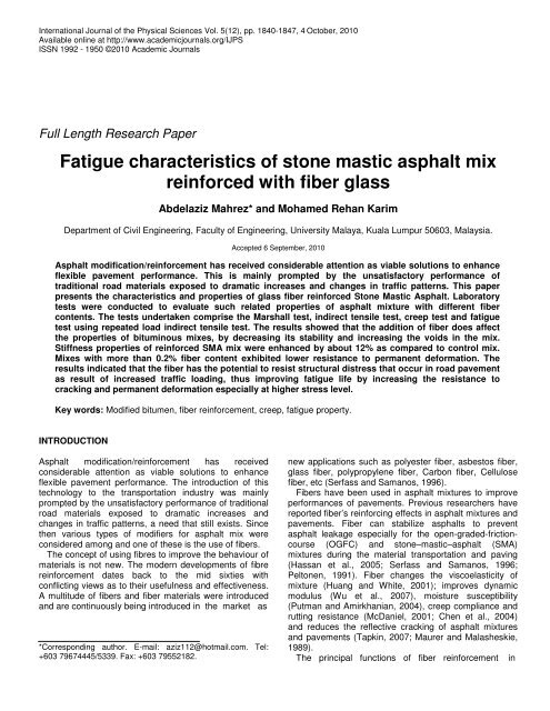 Fatigue characteristics of stone mastic asphalt mix reinforced with ...