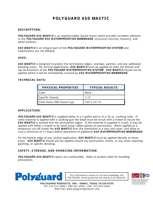 POLYGUARD 650 MASTIC - Cadeco