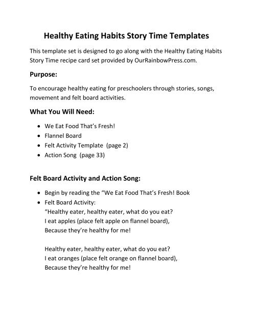 Healthy Eating Habits Story Time Templates - Little Story Bug