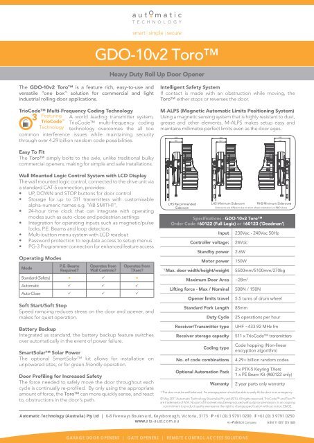 GDO-10v2 Toro - Automatic Technology