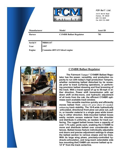 C154BR Ballast Regulator - Formerly FCM Rail