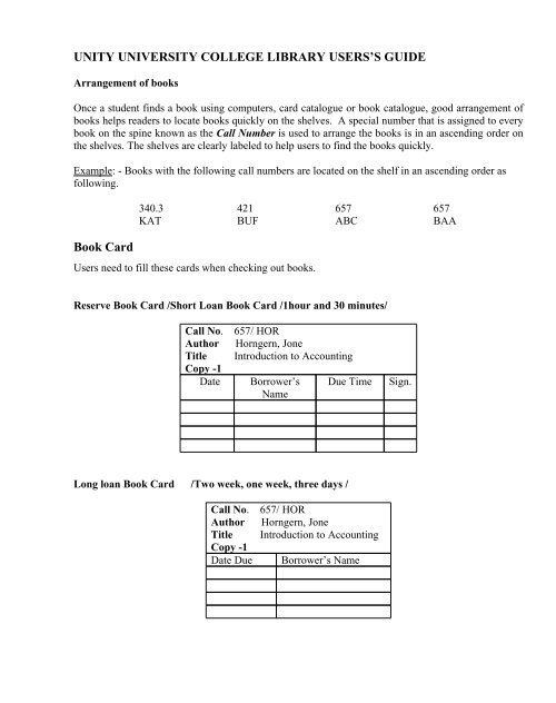 unity university college library users's guide