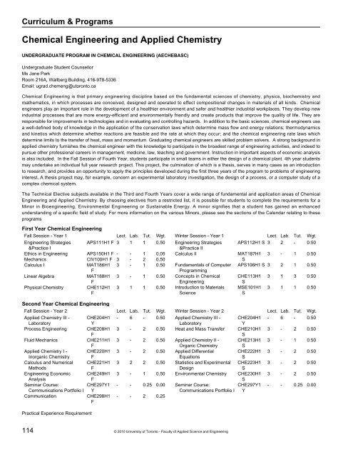 Chemical Engineering and Applied Chemistry - University of Toronto
