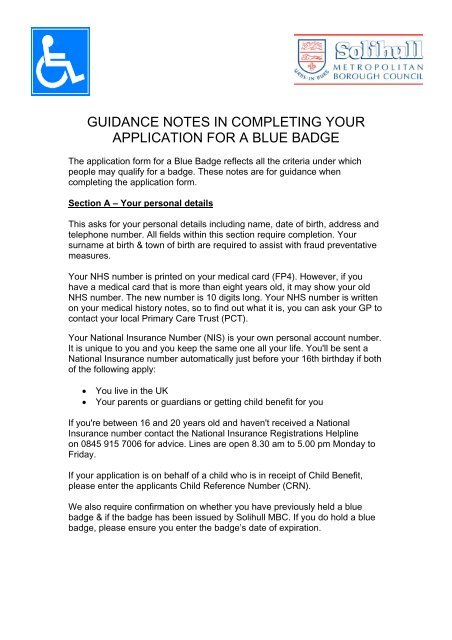 Blue Badge Guidance Notes - Solihull Metropolitan Borough Council