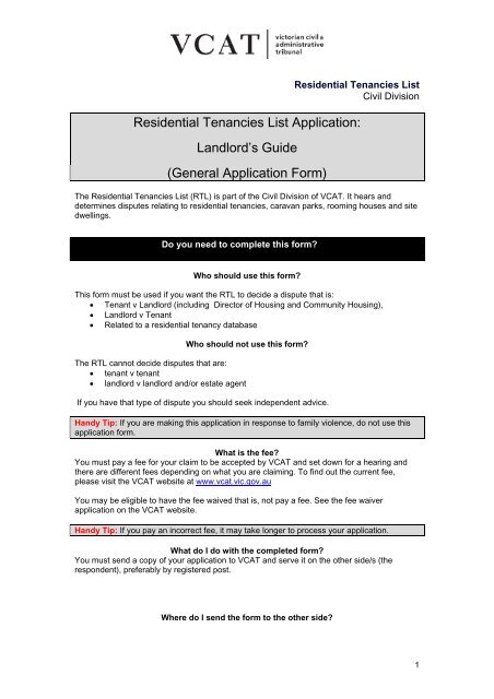 Landlord application guide - Victorian Civil and Administrative Tribunal