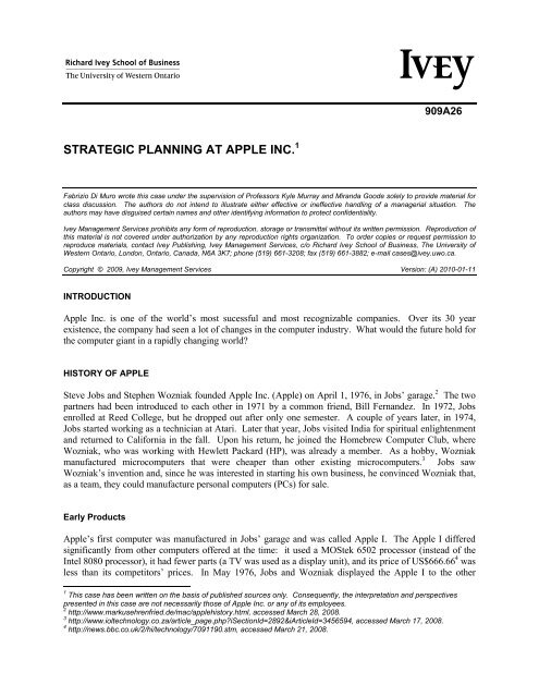 STRATEGIC PLANNING AT APPLE INC.1 - Webs