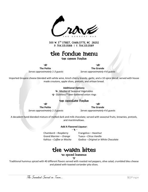 THE FONDUE MENU THE WARM BITES - Crave Dessert Bar