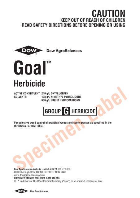 Goal Herbicide label - The Dow Chemical Company
