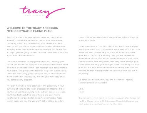 welcome to the tracy anderson method dynamic eating plan!