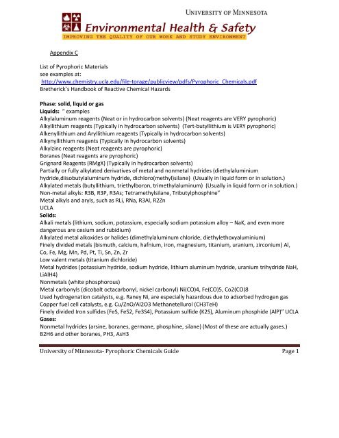 Appendix- List of Pyrophoric Materials - University of Minnesota