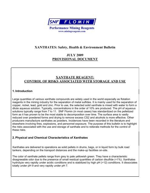 Performance Mining Reagents XANTHATES: Safety ... - SNF FloMin