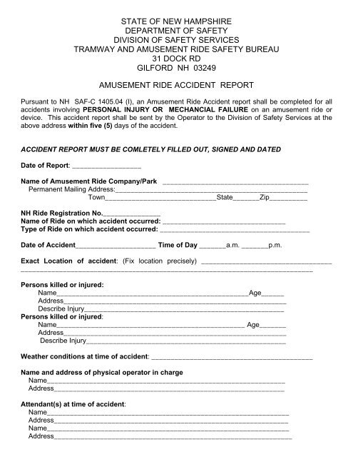 Amusement Ride Accident Report - NH.gov