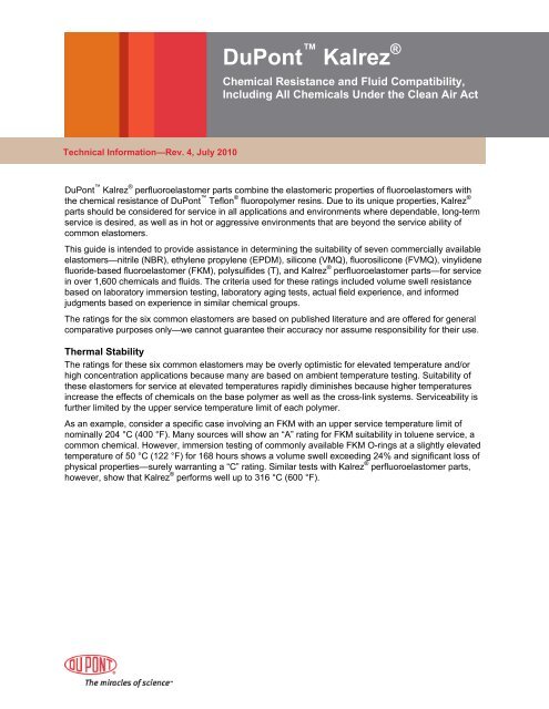 DuPont™ Kalrez® Chemical Resistance and Fluid Compatability ...