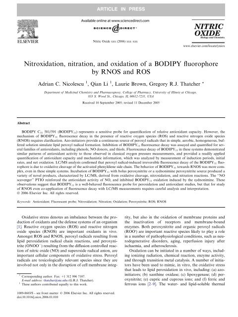 Nitroxidation, nitration, and oxidation of a BODIPY fluorophore by ...