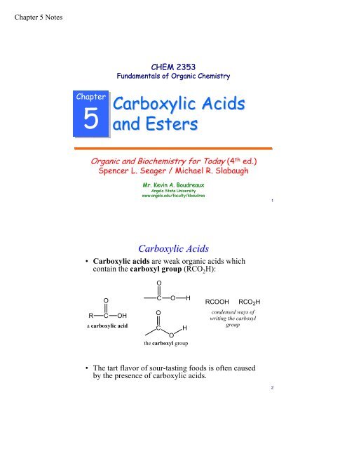 Carboxylic Acids and Esters - Angelo State University