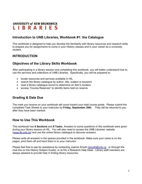 The Catalogue - UNB Libraries - University of New Brunswick