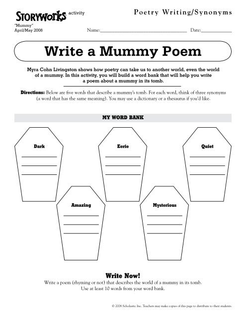 Write a Mummy Poem - Storyworks - Scholastic