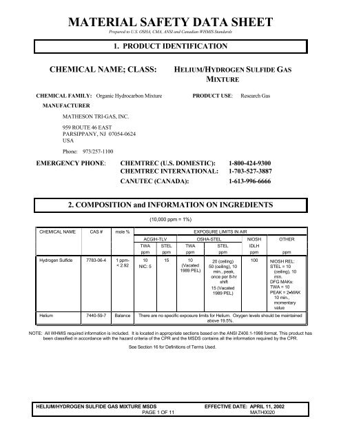 helium/hydrogen sulfide gas mixture