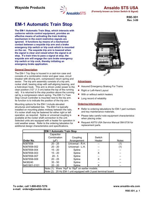 EM-1 Automatic Train Stop - Ansaldo STS