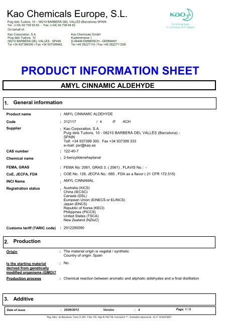 amyl cinnamic aldehyde - Kao Chemicals Europe