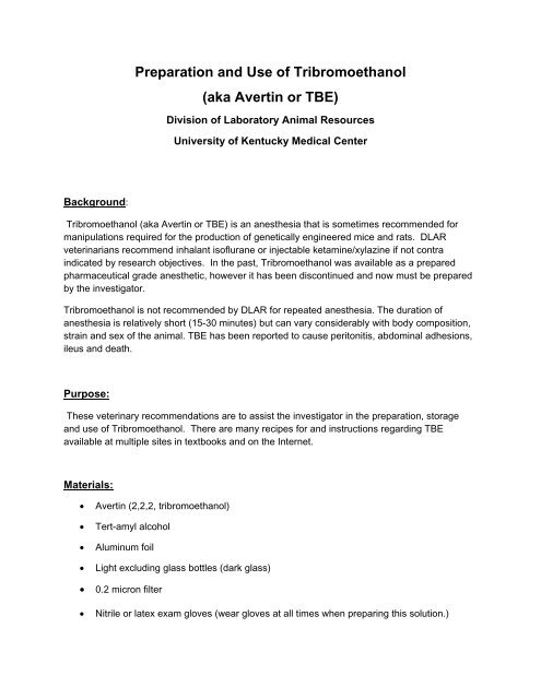 Preparation and Use of Tribromoethanol (aka Avertin or TBE)