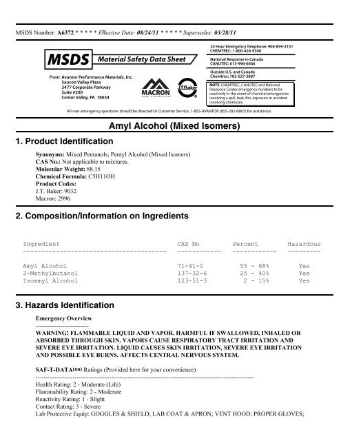 Amyl Alcohol (Mixed Isomers) - EHSRMS