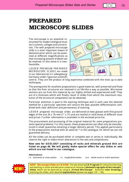 Prepared Microscope Slides Sets - lieder.de