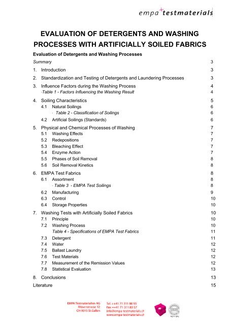 Evaluation of detergents and washing processes with artificially