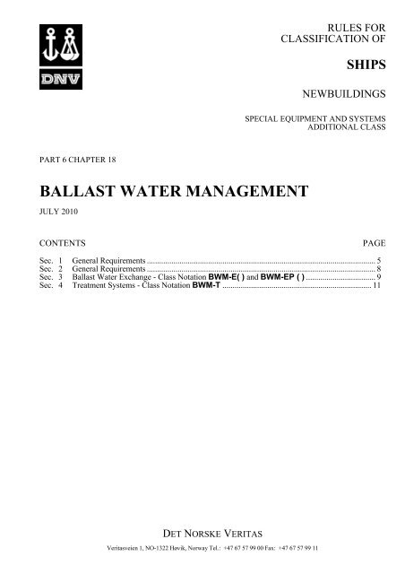 Ship rules Pt.6 Ch.18 - Ballast Water Management - DNV Exchange
