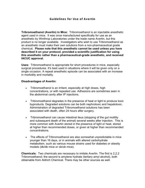 Guidelines for Use of Avertin Tribromoethanol (Avertin) in Mice ...