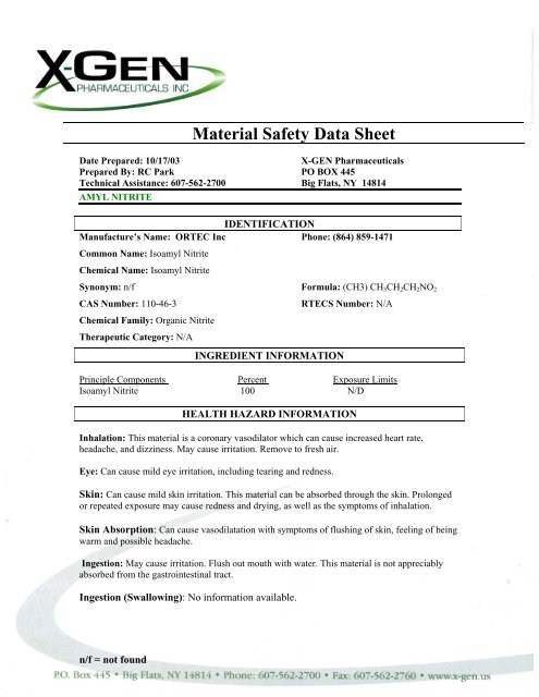 Amyl Nitrite MSDS - Savalife