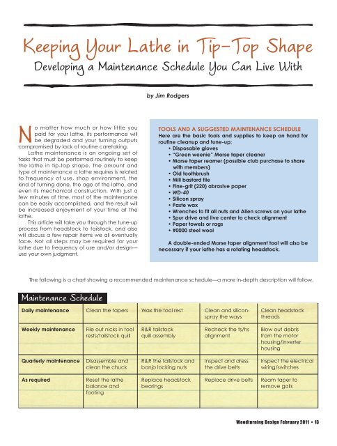 Keeping Your Lathe in Tip-Top Shape - Woodturning Design ...