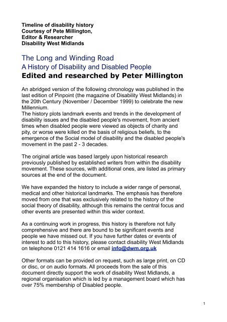 Disability History timeline - Pete - Inclusion North