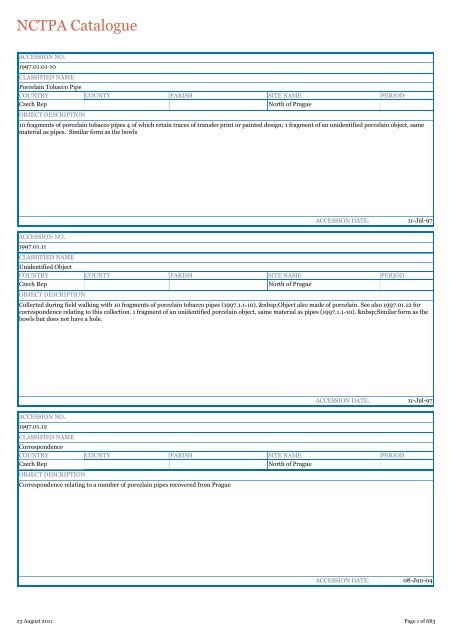 NCTPA Catalogue - National Pipe Archive