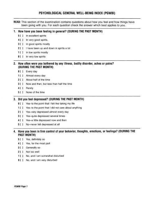 PSYCHOLOGICAL GENERAL WELL-BEING INDEX (PGWBI)