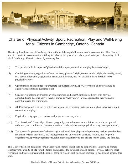 Charter of Physical Activity, Sport, Recreation, Play and Well-Being ...