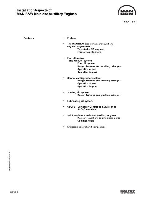 Installation Aspects of MAN B&W Main and Auxiliary Engines