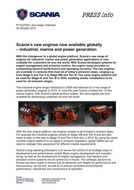 Scania's new engines now available globally â€“ industrial, marine ...