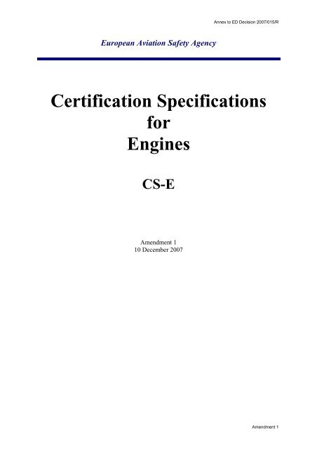 Certification Specification for Engines - EASA