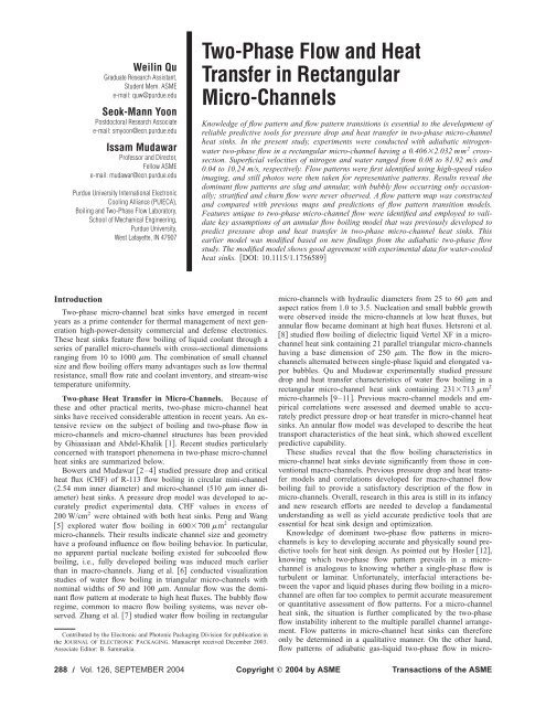 Two-Phase Flow and Heat Transfer in Rectangular Micro-Channels