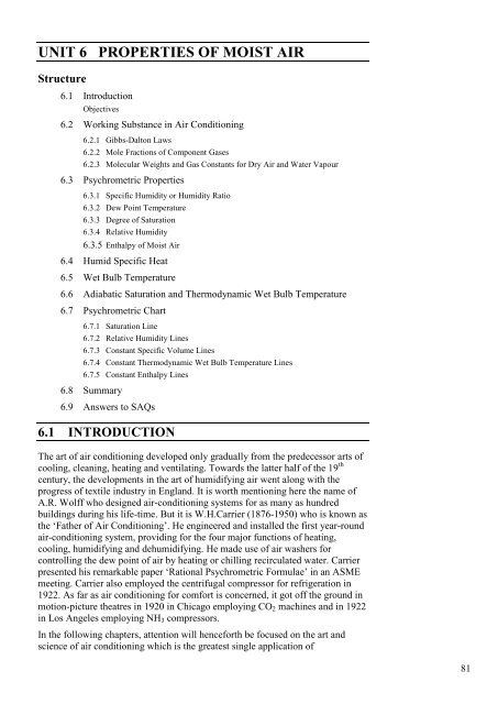 unit 6 properties of moist air - IGNOU
