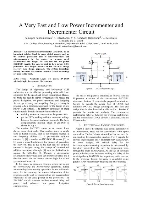A Very Fast and Low Power Incrementer and Decrementer Circuit