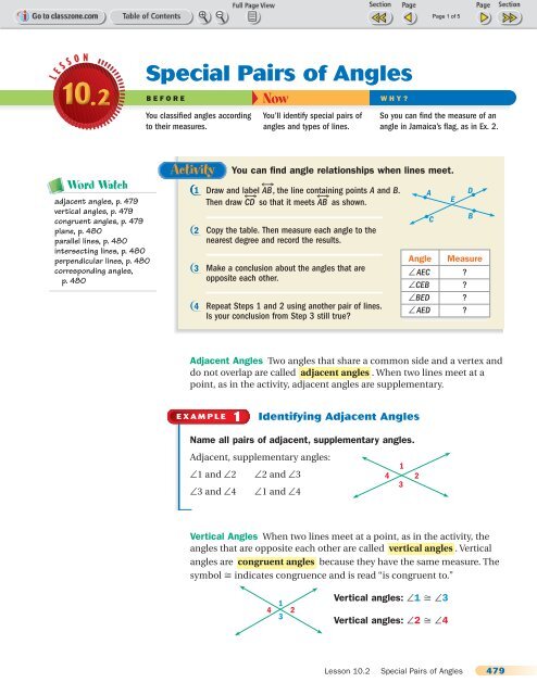 Special Pairs of Angles
