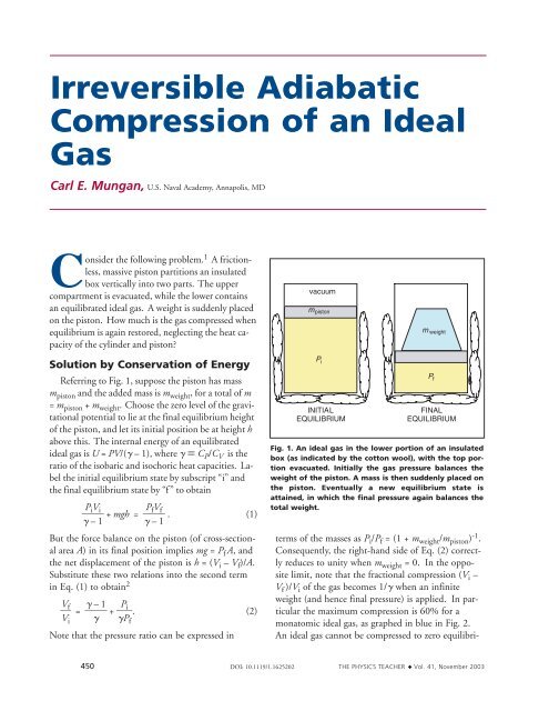 Irreversible Adiabatic Compression of an Ideal Gas - United States ...